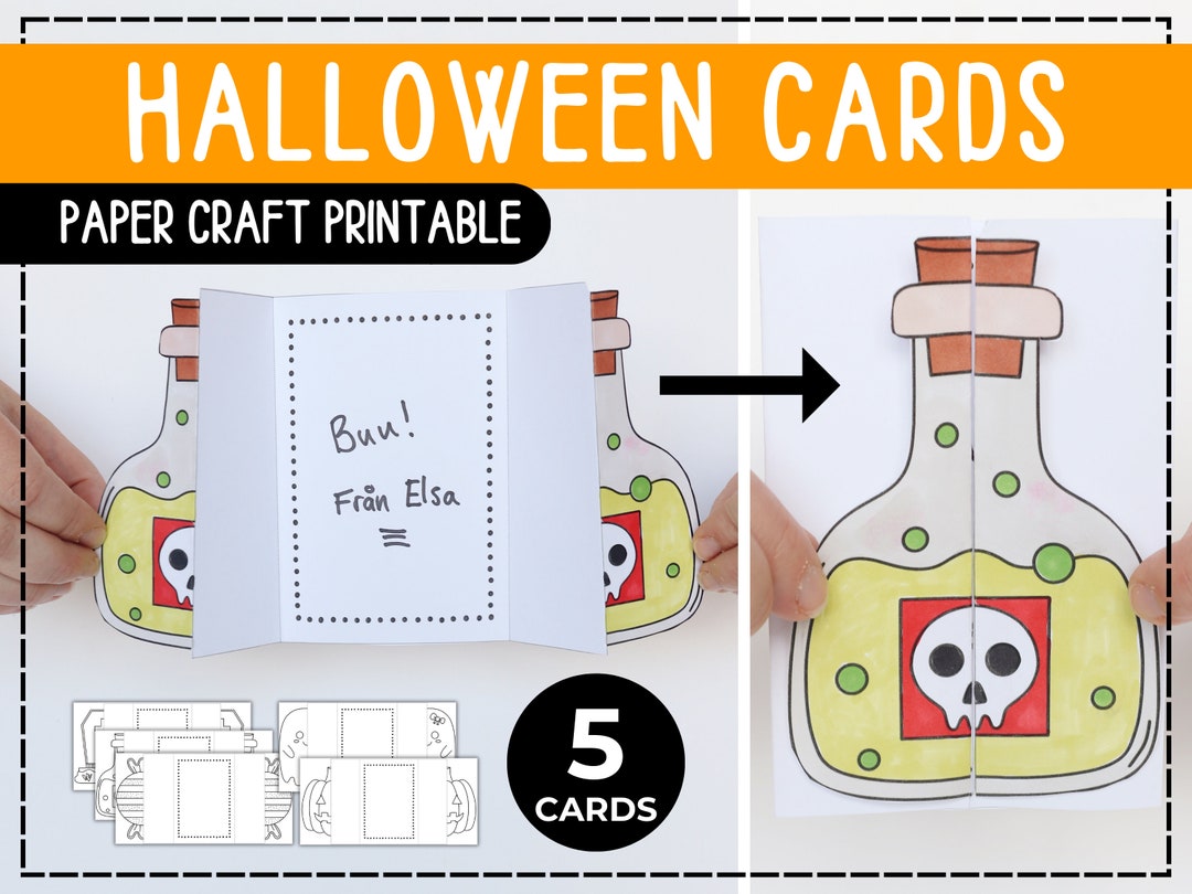 Halloween Cards Paper Craft Activity Printable Coloring Page for Kids ...