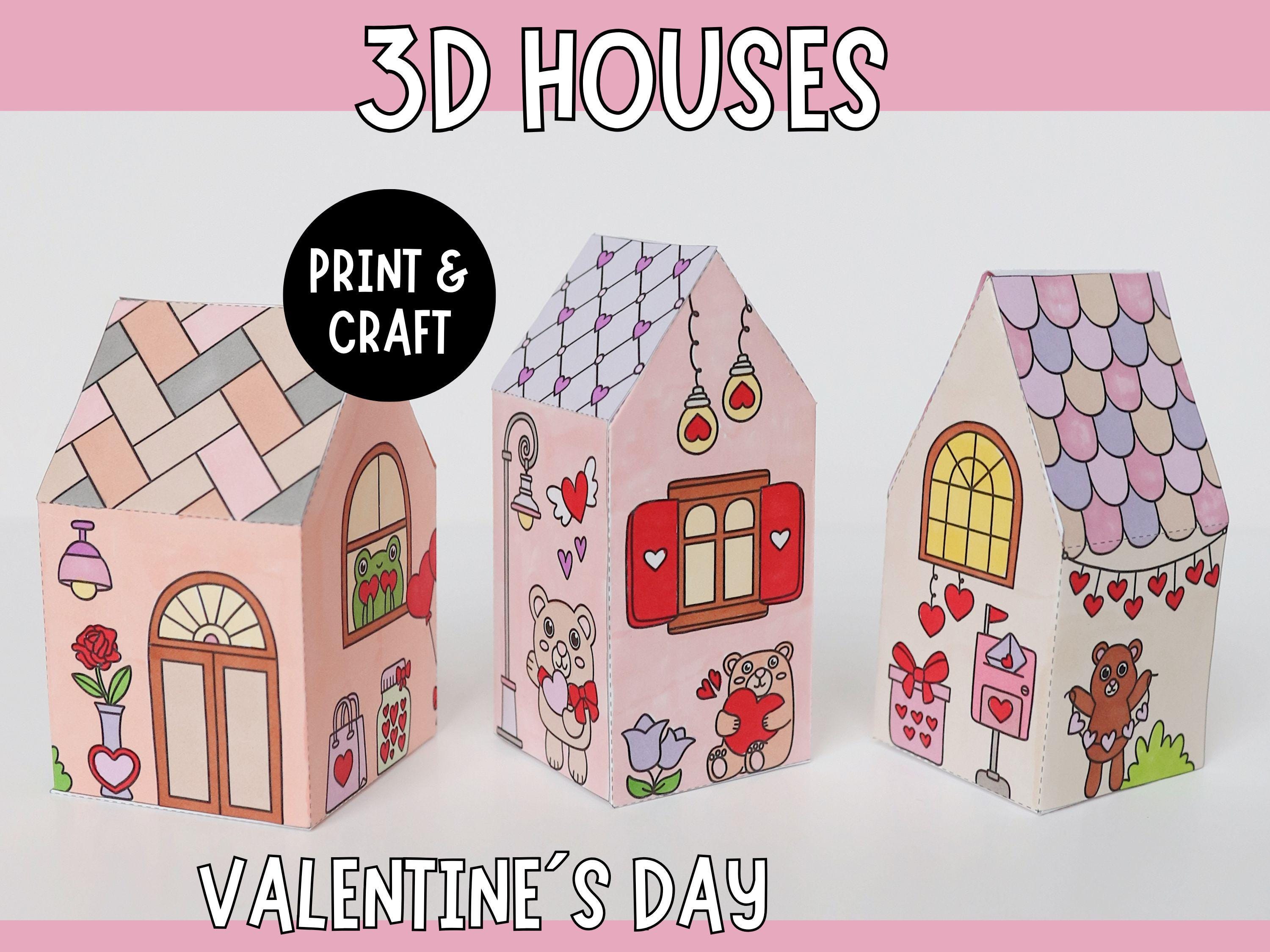 Valentine's Day 3D Paper Craft Houses - Printable DIY Activity for Kids ...