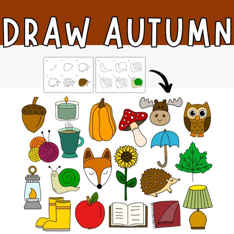 Autum Doodles, 20 Draw Step by Step - Etsy