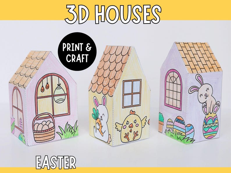 Easter 3D Houses - Printable Paper Craft Activity for Kids - Etsy