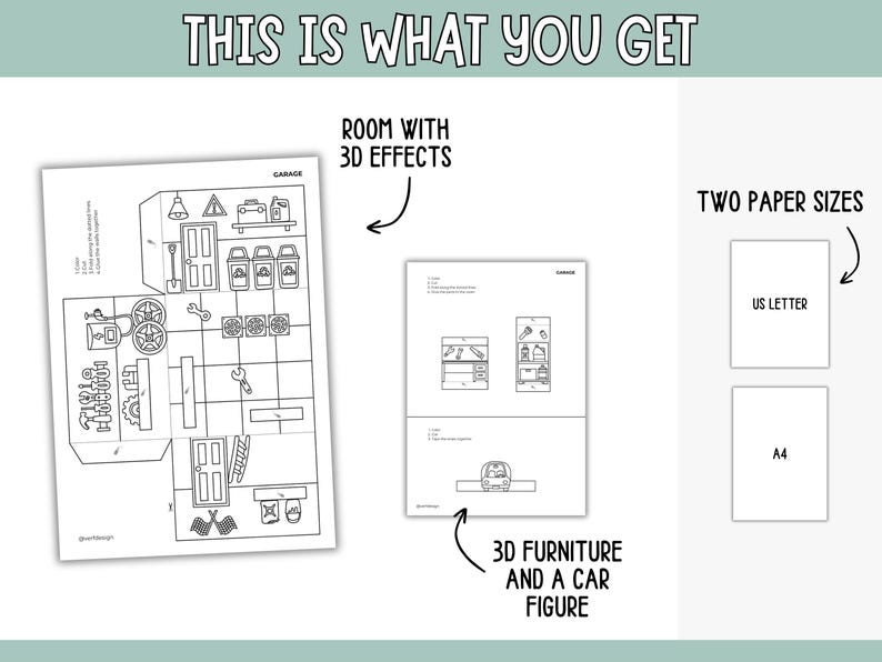 Garage for 3D Dollhouse - Printable Paper Craft With Car Figure - Etsy