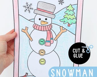 Printable Snowman Craft Cut Out Paste Glue Template for Kids Winter ...