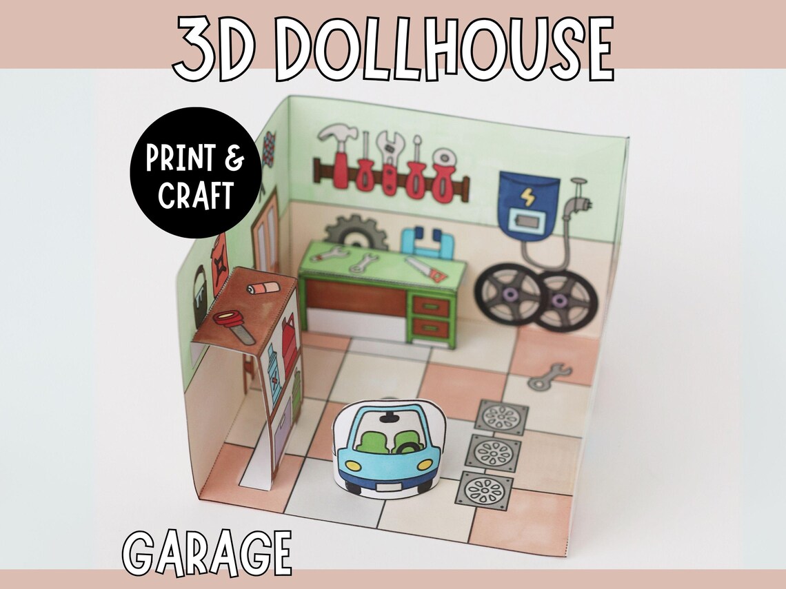 Garage for 3D Dollhouse - Printable Paper Craft With Car Figure - Etsy