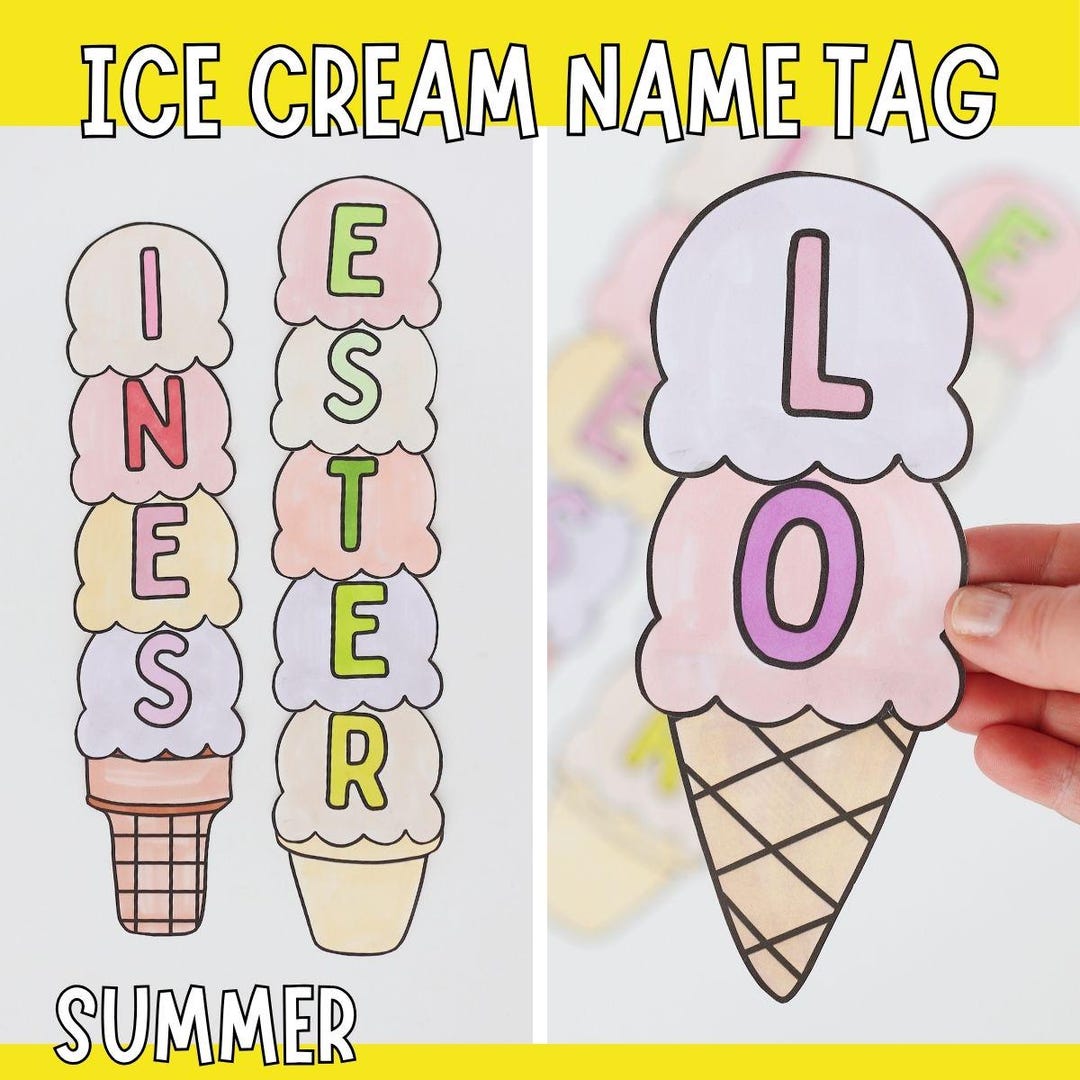 Ice Cream Name Tag Craft – Fun Summer Name Activity for Kids! - Etsy