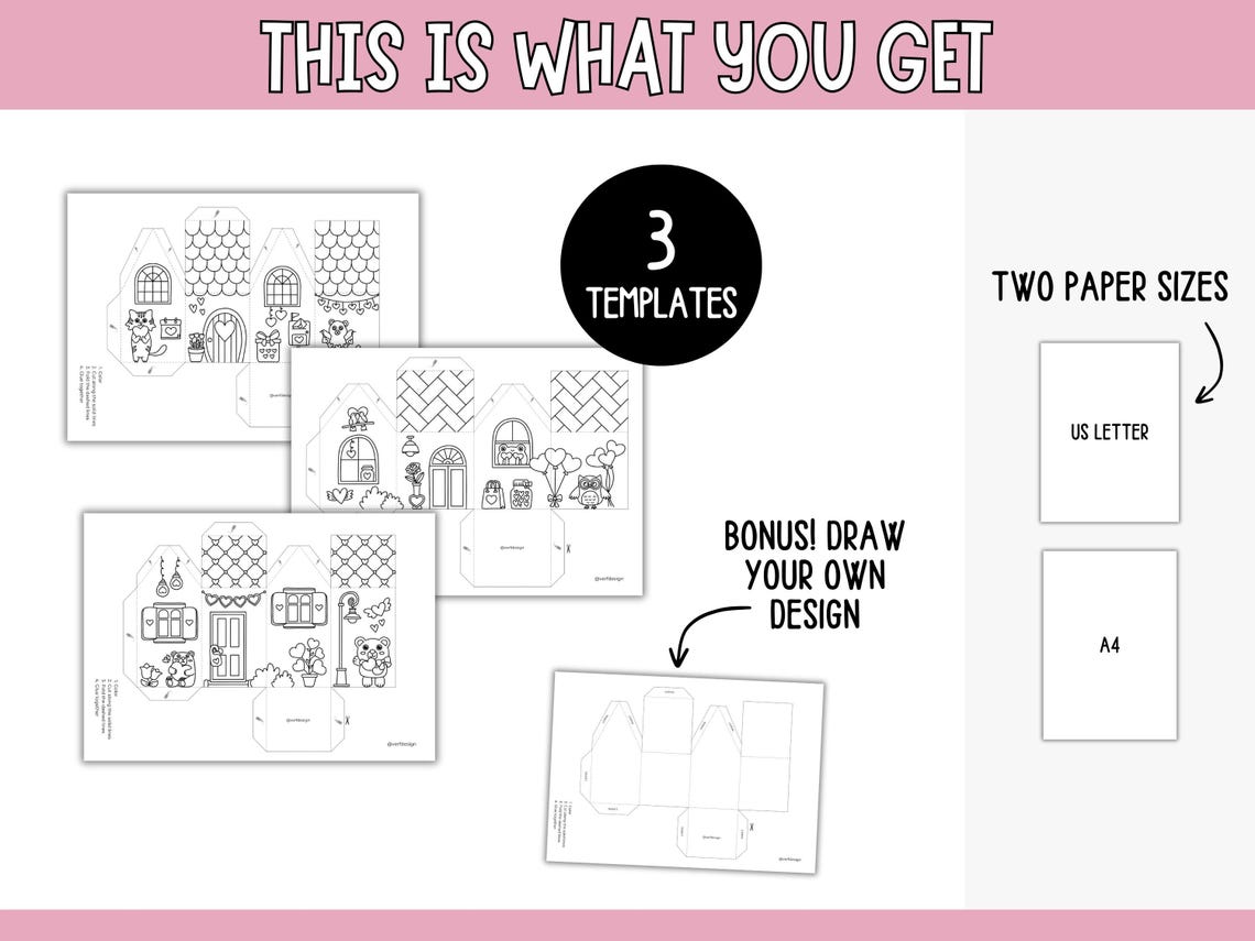 Valentine's Day 3D Paper Craft Houses - Printable DIY Activity for Kids ...