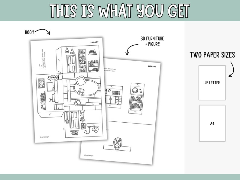 Library for 3D Dollhouse Printable Paper Craft With a Figure - Etsy