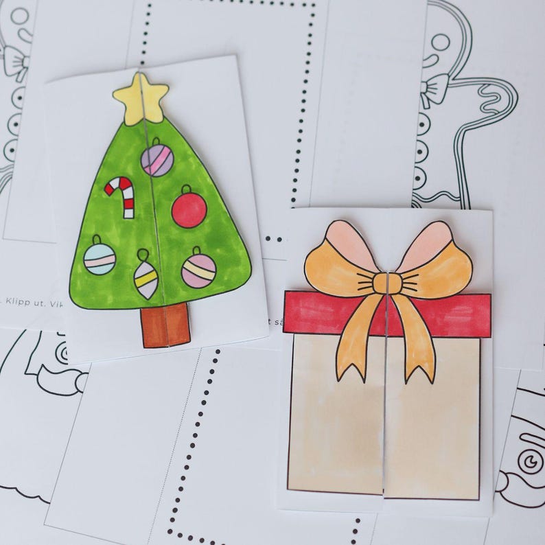 Christmas Cards Paper Craft Activity Printable Coloring Page for Kids ...