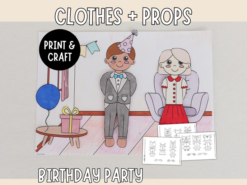 Birthday Party Paper Doll Expansion Set – Clothes, Props & Play ...