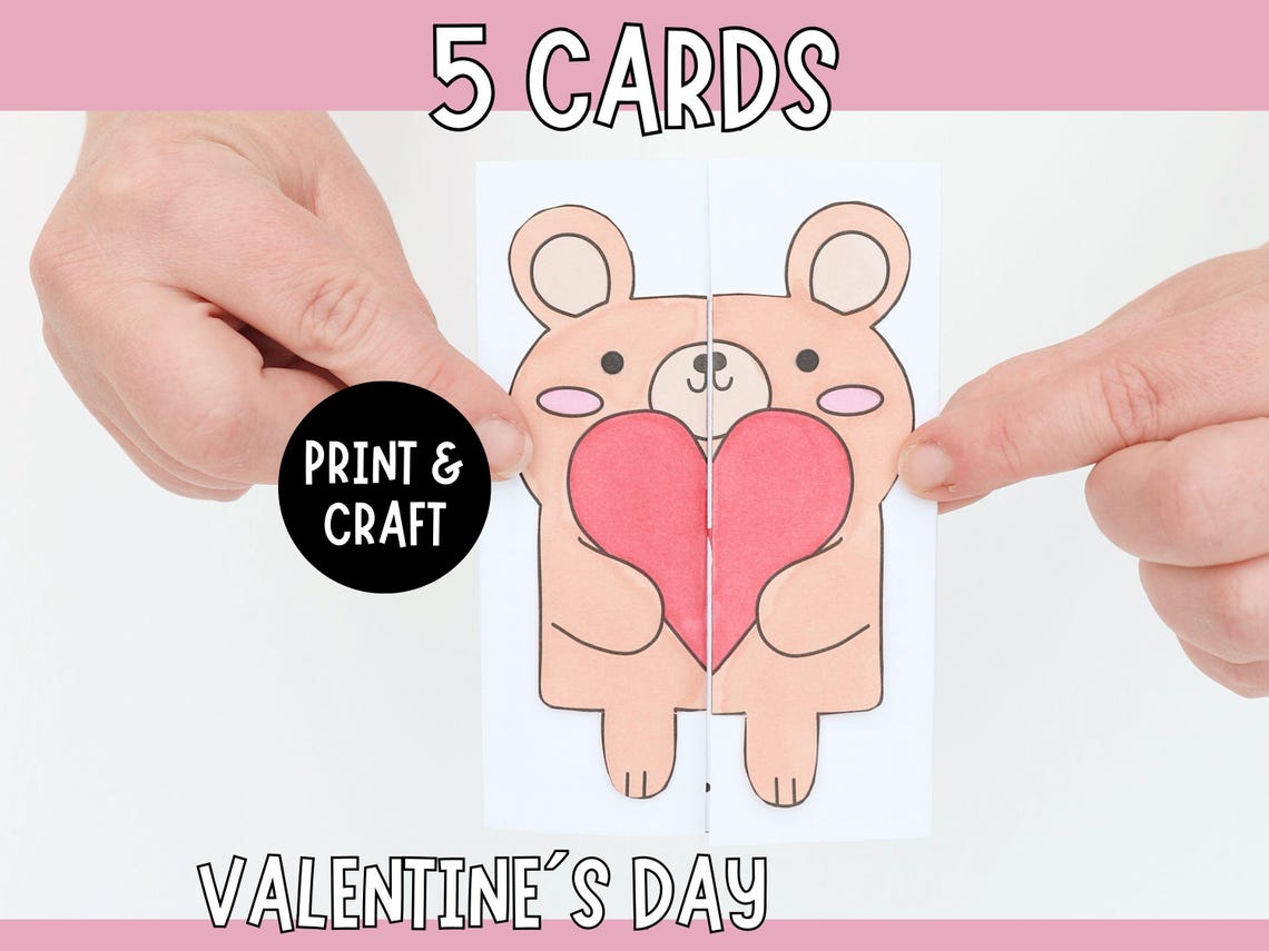 Valentine's Day Cards for Kids - DIY Printable Paper Craft Activity - Etsy