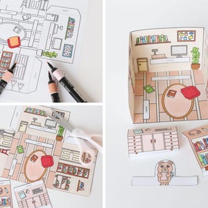 Library for 3D Dollhouse Printable Paper Craft With a Figure - Etsy