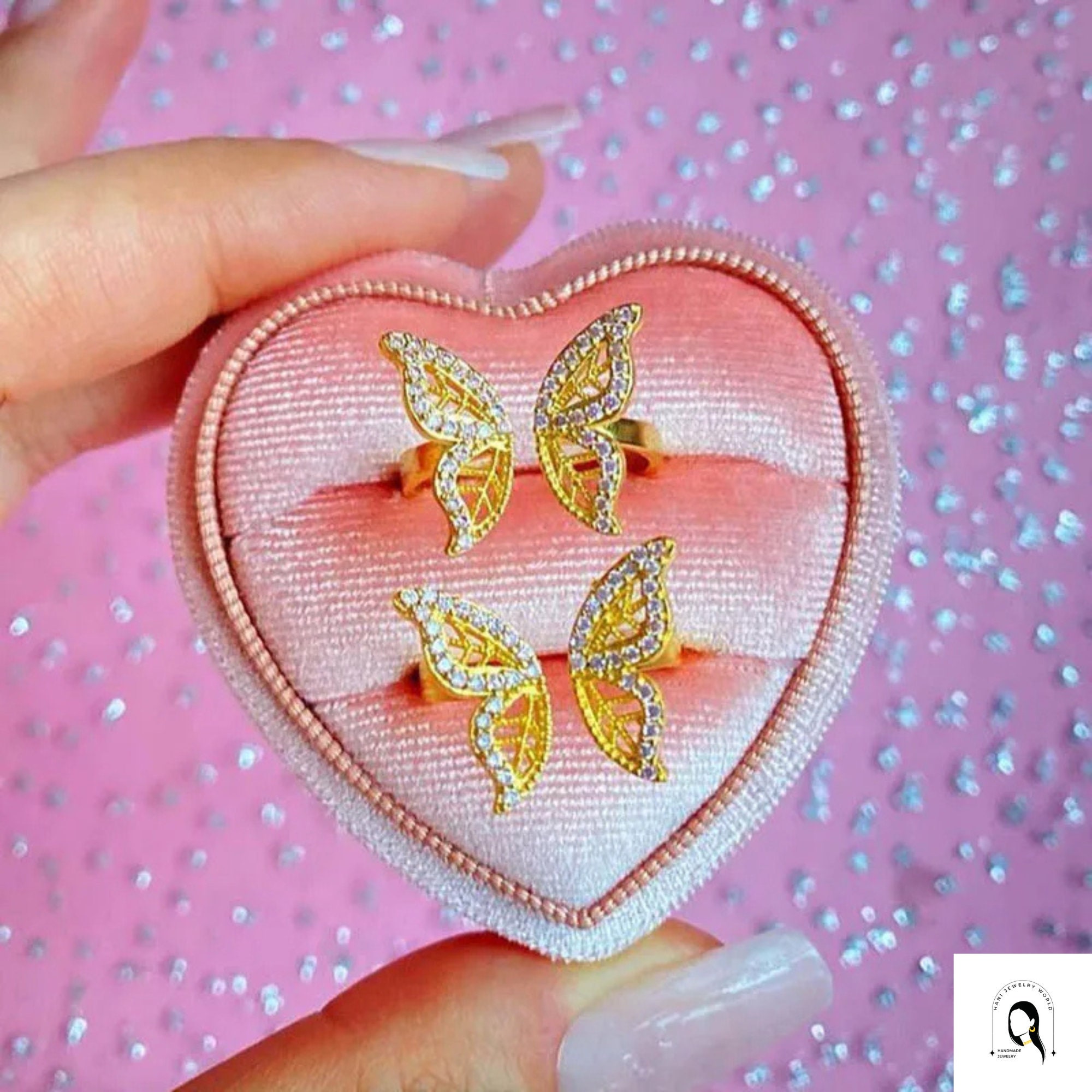 Stainless Steel Butterfly Ring, Gold Insect Charm Finger Ring, CZ ...