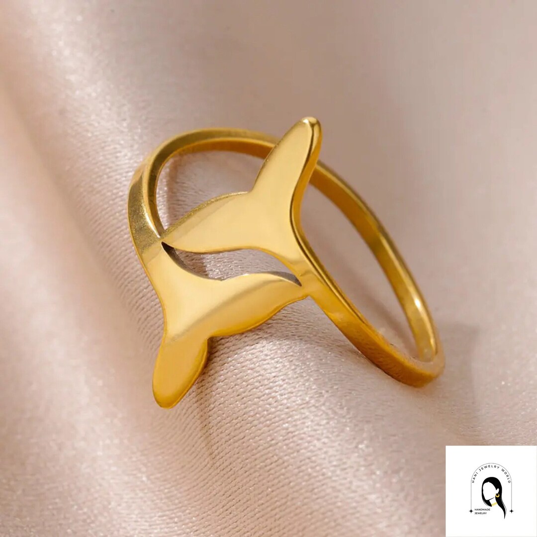 Whale Fish Tail Ring, Dainty Gold Tail Ring, Cute Animal Ring, 316L Steal Whale Ring, Birthday ...