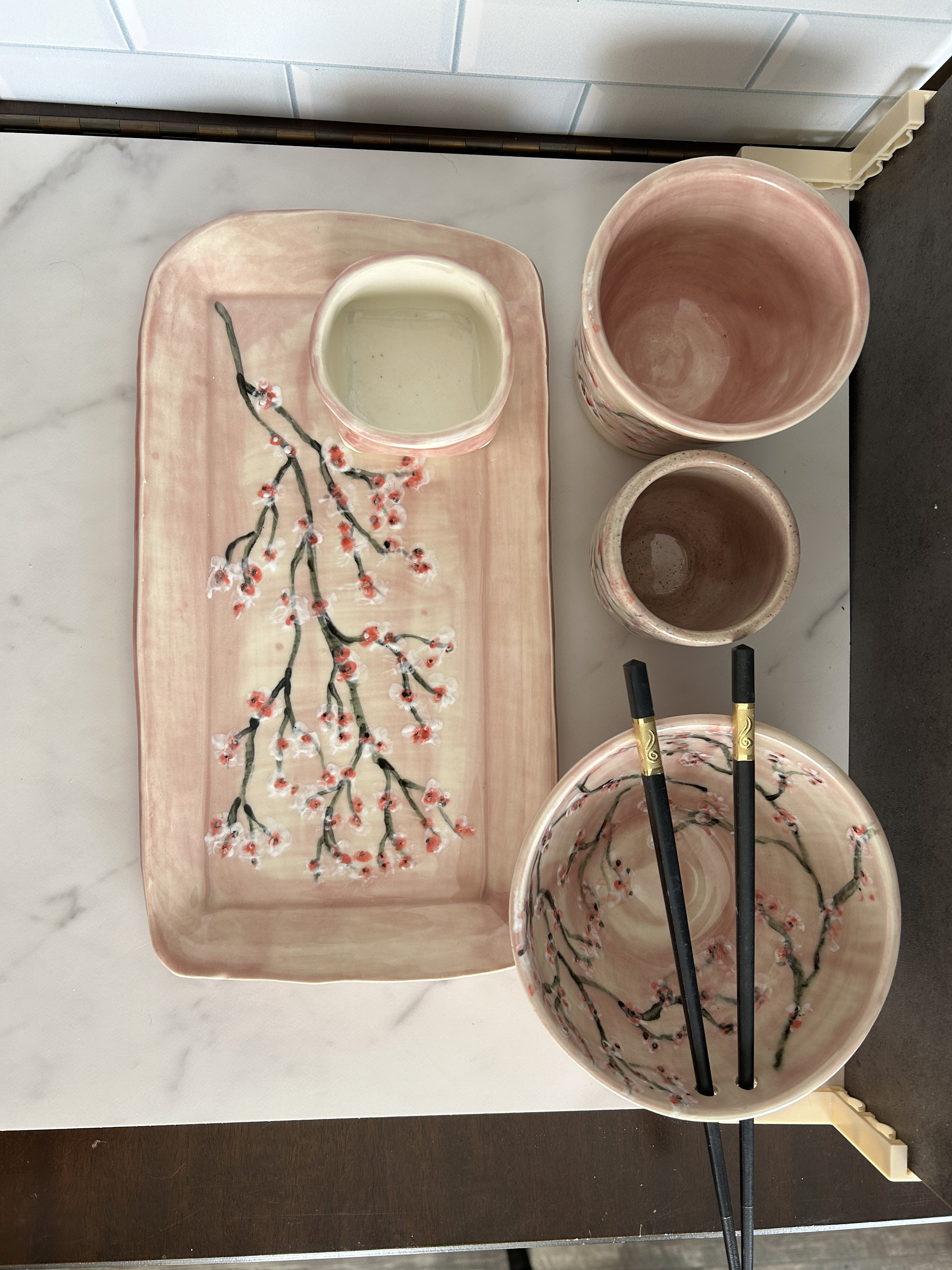 Complete Japanese-style Dinnerware Set #41 With Cherry Blossoms Design ...
