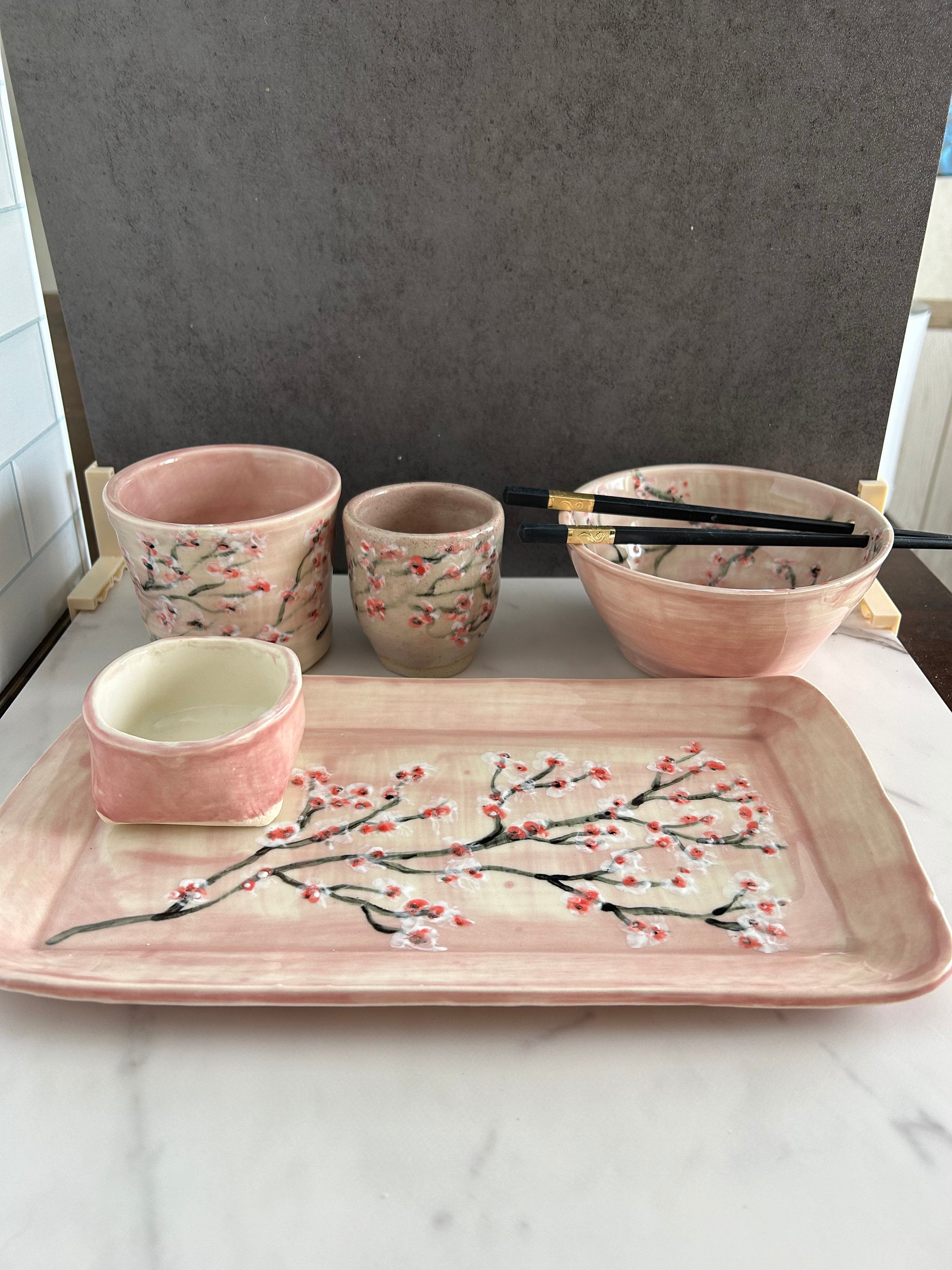 Complete Japanese-style Dinnerware Set #41 With Cherry Blossoms Design ...