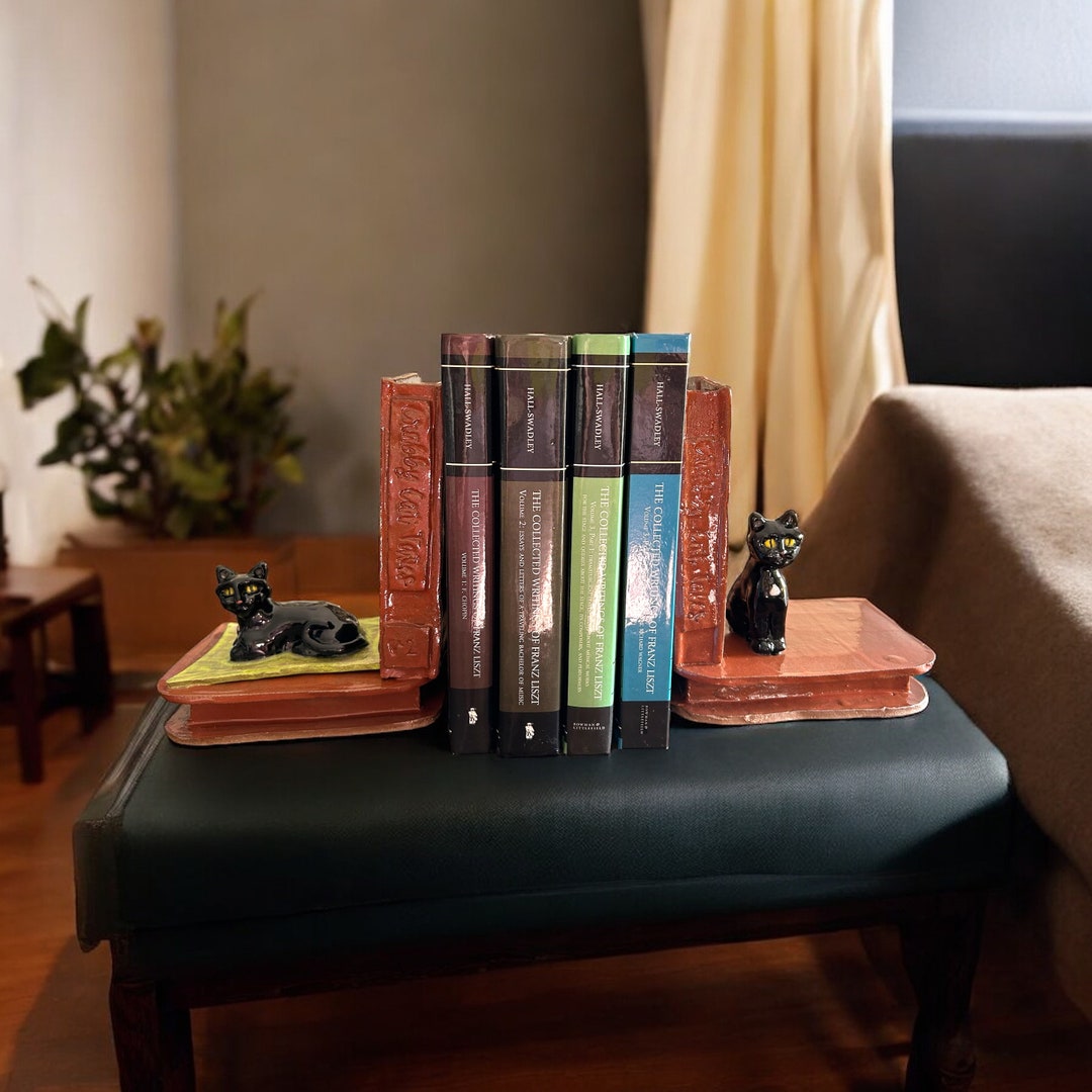 Crabby Cat 1 Handbuilt Slab Pottery Bookends With Hand-sculpted Cats ...