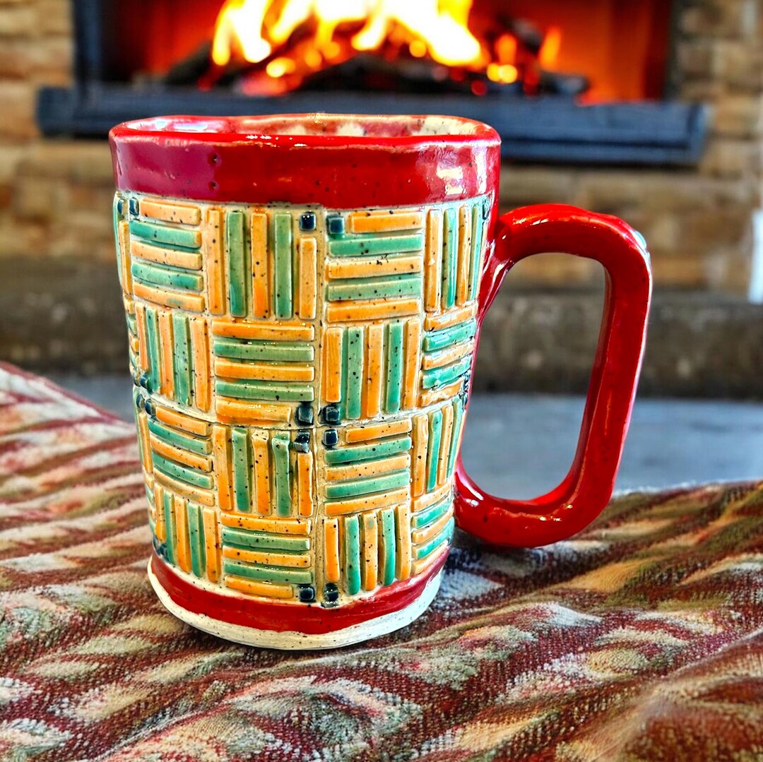 Autumn 16 Handbuilt Slab Pottery Stamped Mug With Log Cabin Quilt ...