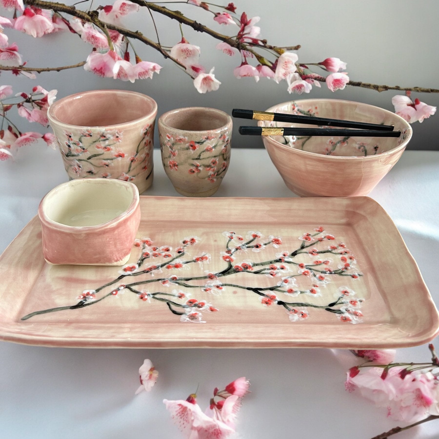 Complete Japanese-style Dinnerware Set #41 With Cherry Blossoms Design ...