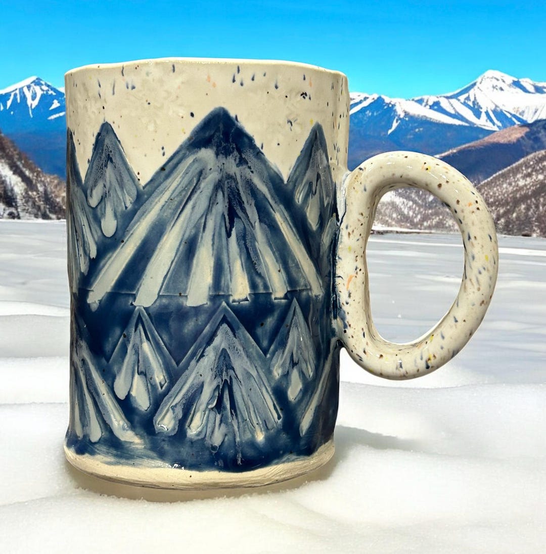 Handmade Textured Mug #41 With Abstract Mountains - Etsy