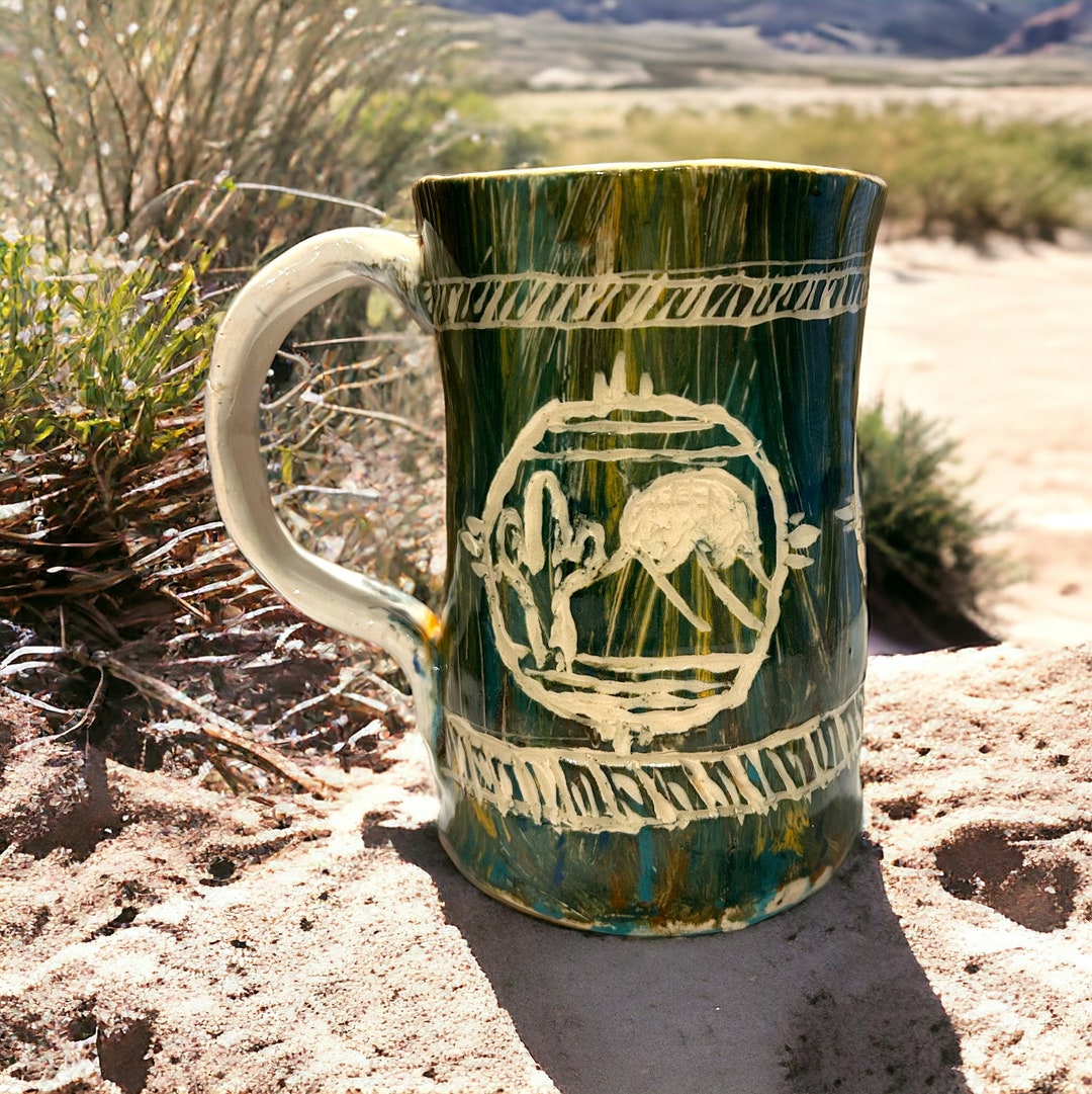 Southwestern 19 Extra Large Handbuilt Mug With Desert Sgrafitto Carving ...