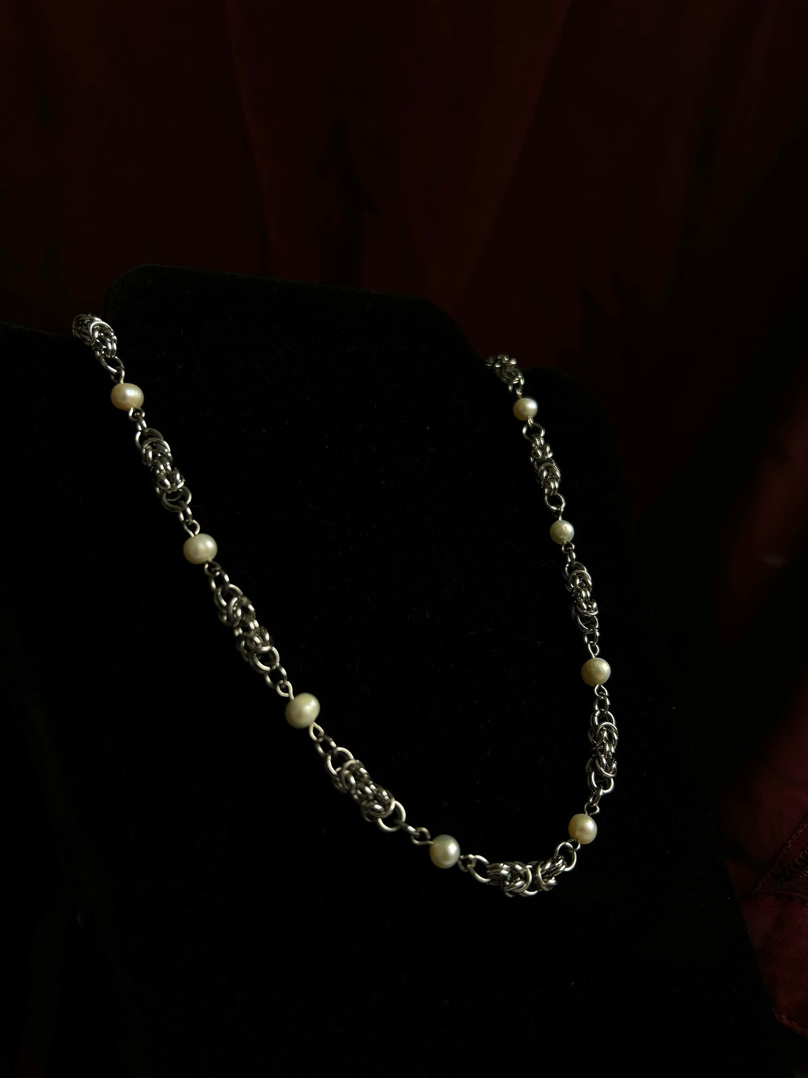 Byzantine Weave Chainmail Choker With Pearl Medieval Chainmail ...