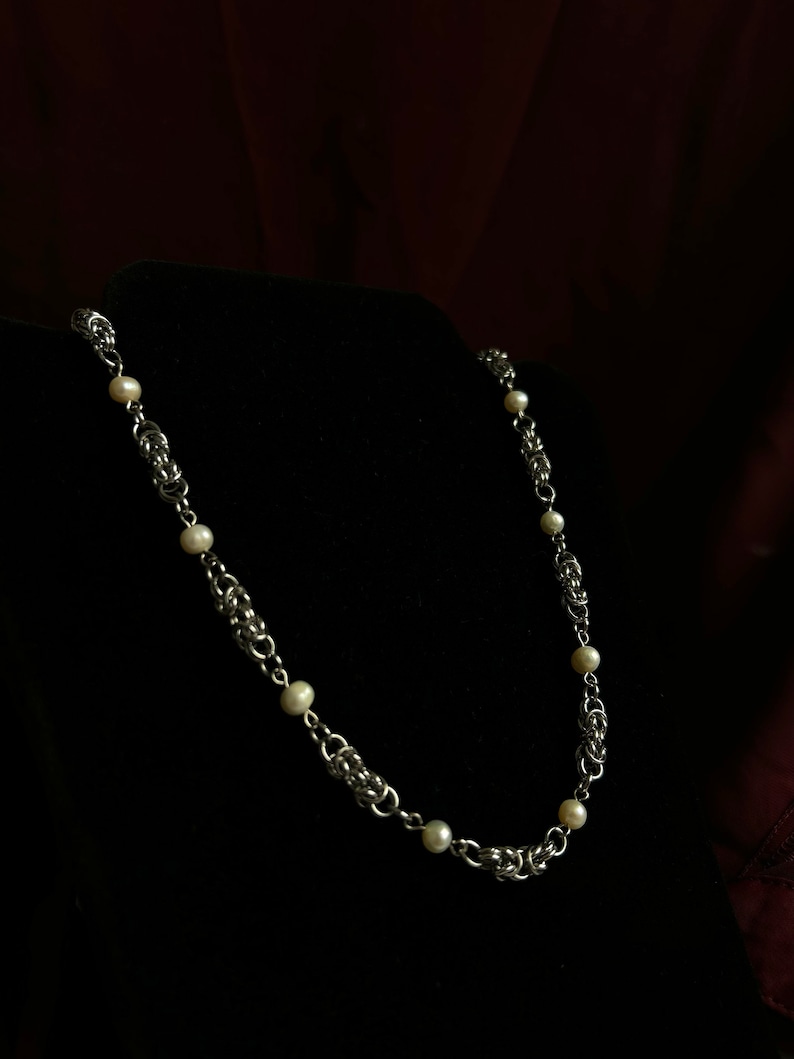 Byzantine Weave Chainmail Choker With Pearl Medieval Chainmail ...