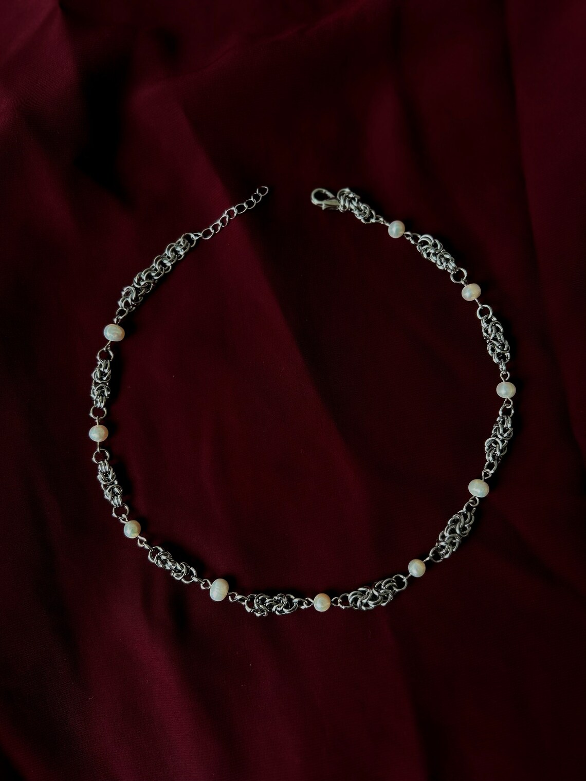 Byzantine Weave Chainmail Choker With Pearl Medieval Chainmail ...