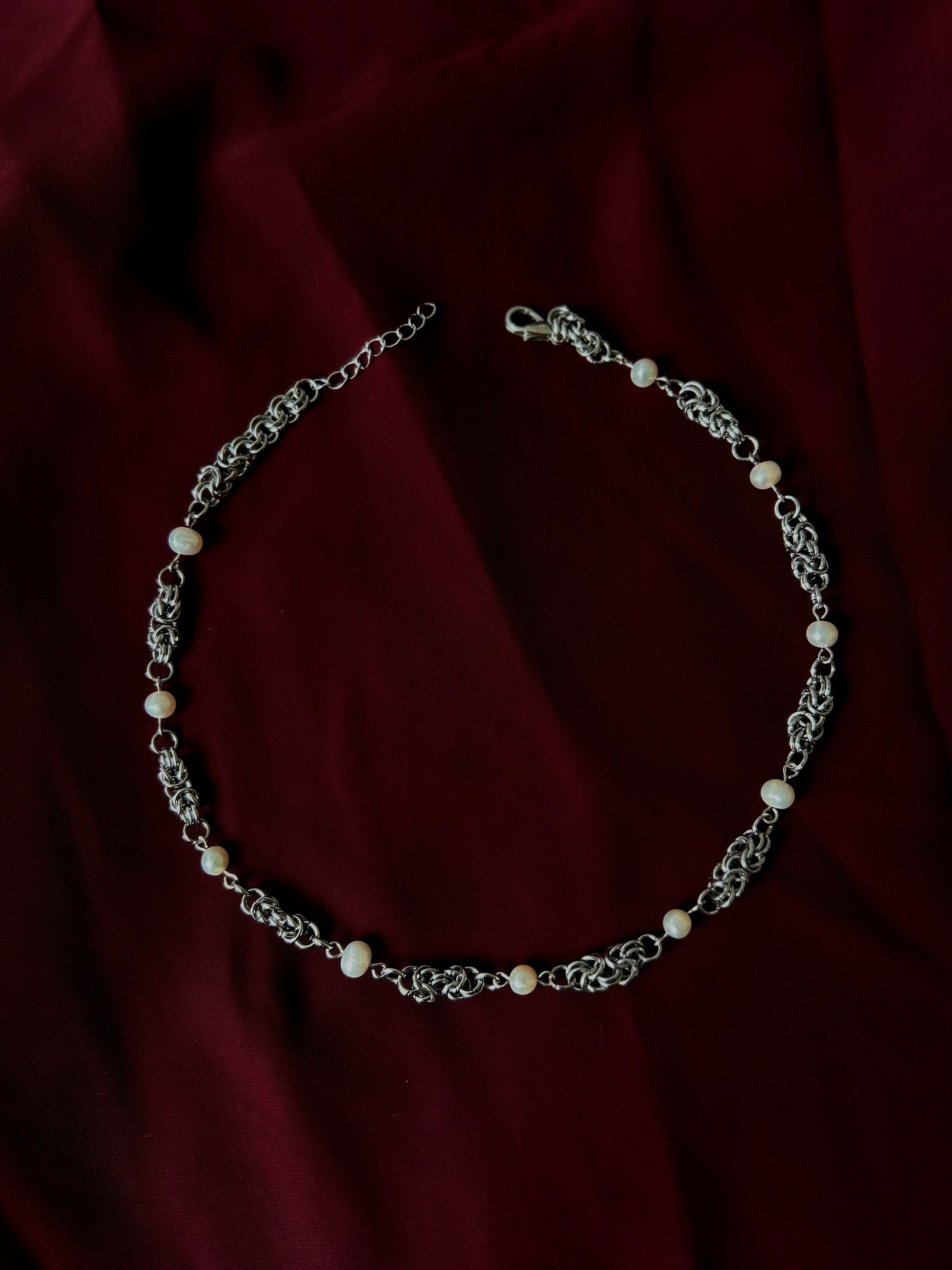 Byzantine Weave Chainmail Choker With Pearl Medieval Chainmail ...
