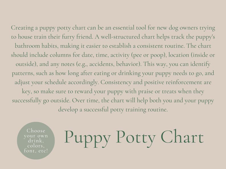 Puppy Potty Training Chart: New Dog Schedule Template (digital Download ...
