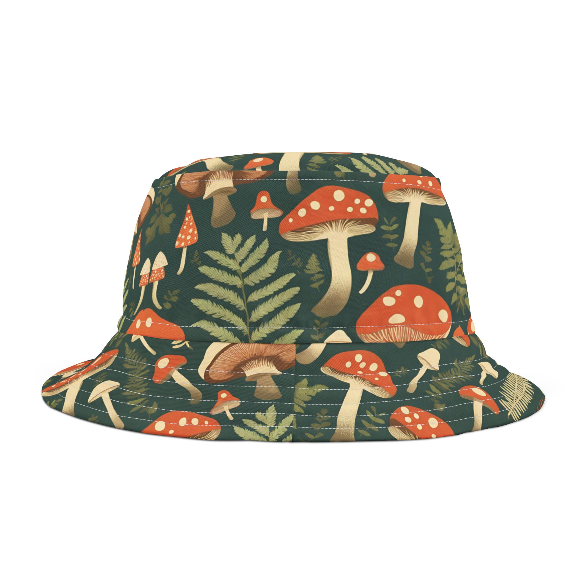 Mushroom Fern Bucket Hat Cute Mushroom Bucket Hat With Fern Plants ...