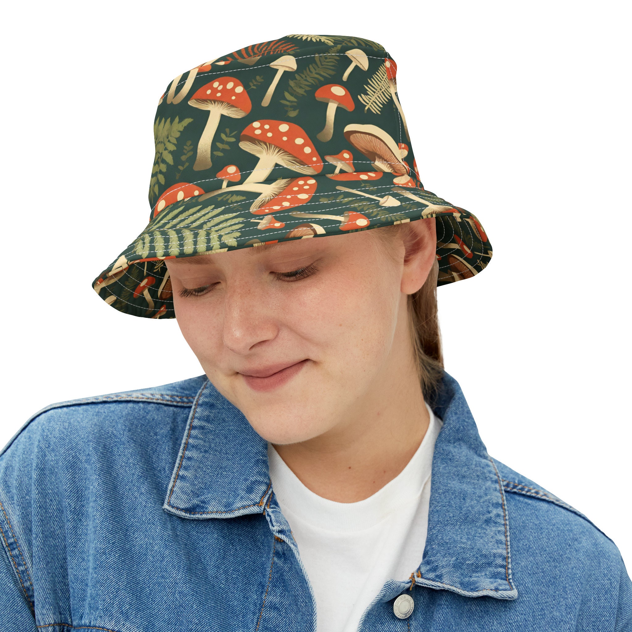 Mushroom Fern Bucket Hat Cute Mushroom Bucket Hat With Fern Plants ...