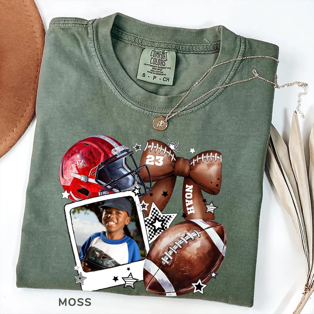 Custom Football Photo Comfort Colors Shirt: Personalized Player Bow Tee ...