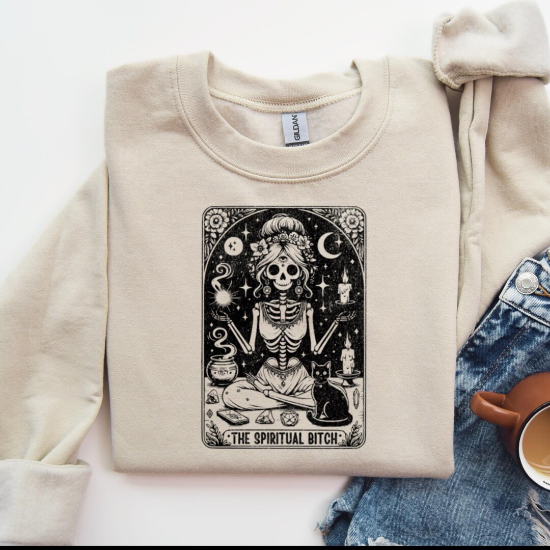 Skeleton Tarot Card Sweatshirt: Funny Spiritual Witch Gift - Etsy