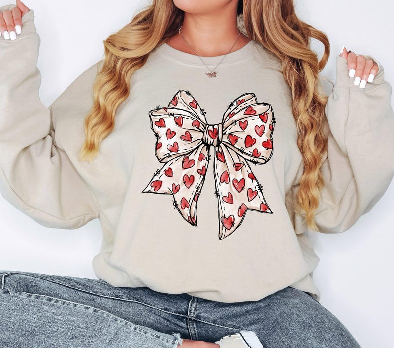 Coquette Bow Valentine Sweatshirt: Heart Pattern Ribbon Crewneck - Etsy