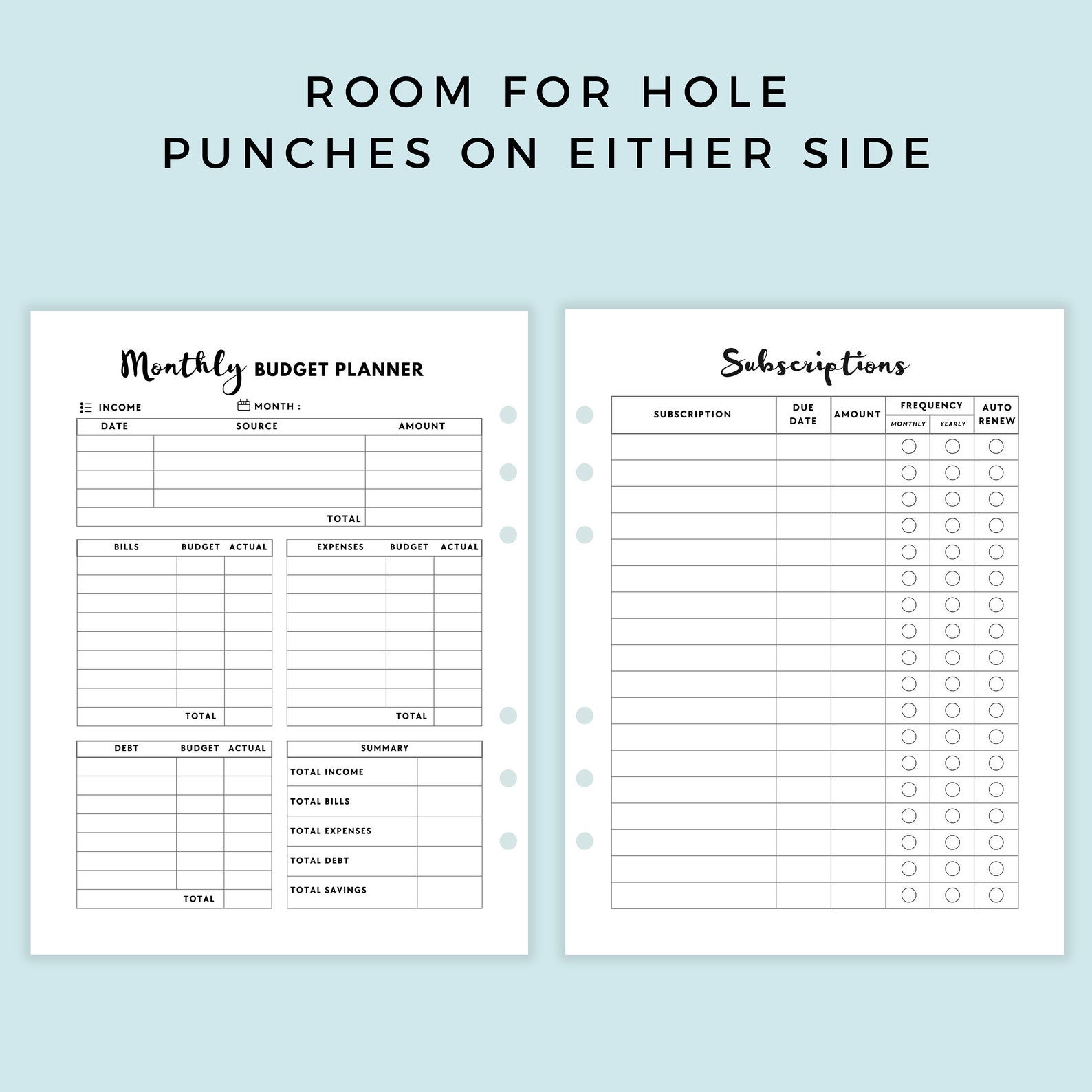 Subscription Tracker Printable Monthly Budget Planner Expense Tracker ...