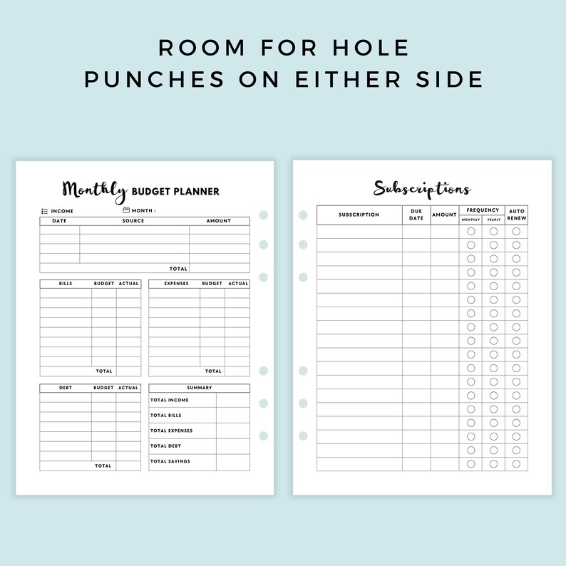 Subscription Tracker Printable Monthly Budget Planner Expense Tracker ...
