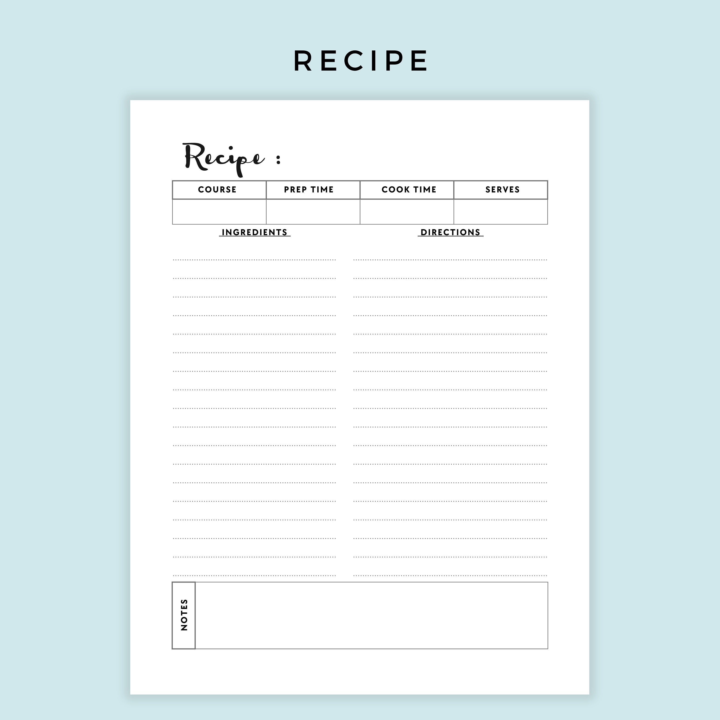 Recipe Book Template Printable Recipe Journal Page Recipe Page ...