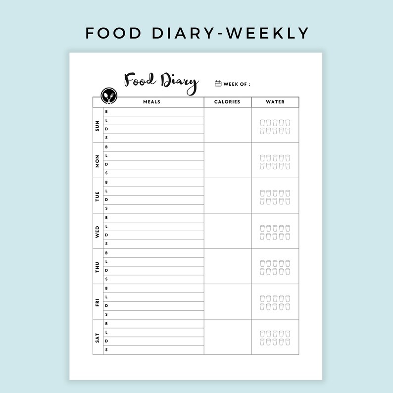 Food Diary Planner Printable Food Journal Meal Planner Printable A4 A5 ...