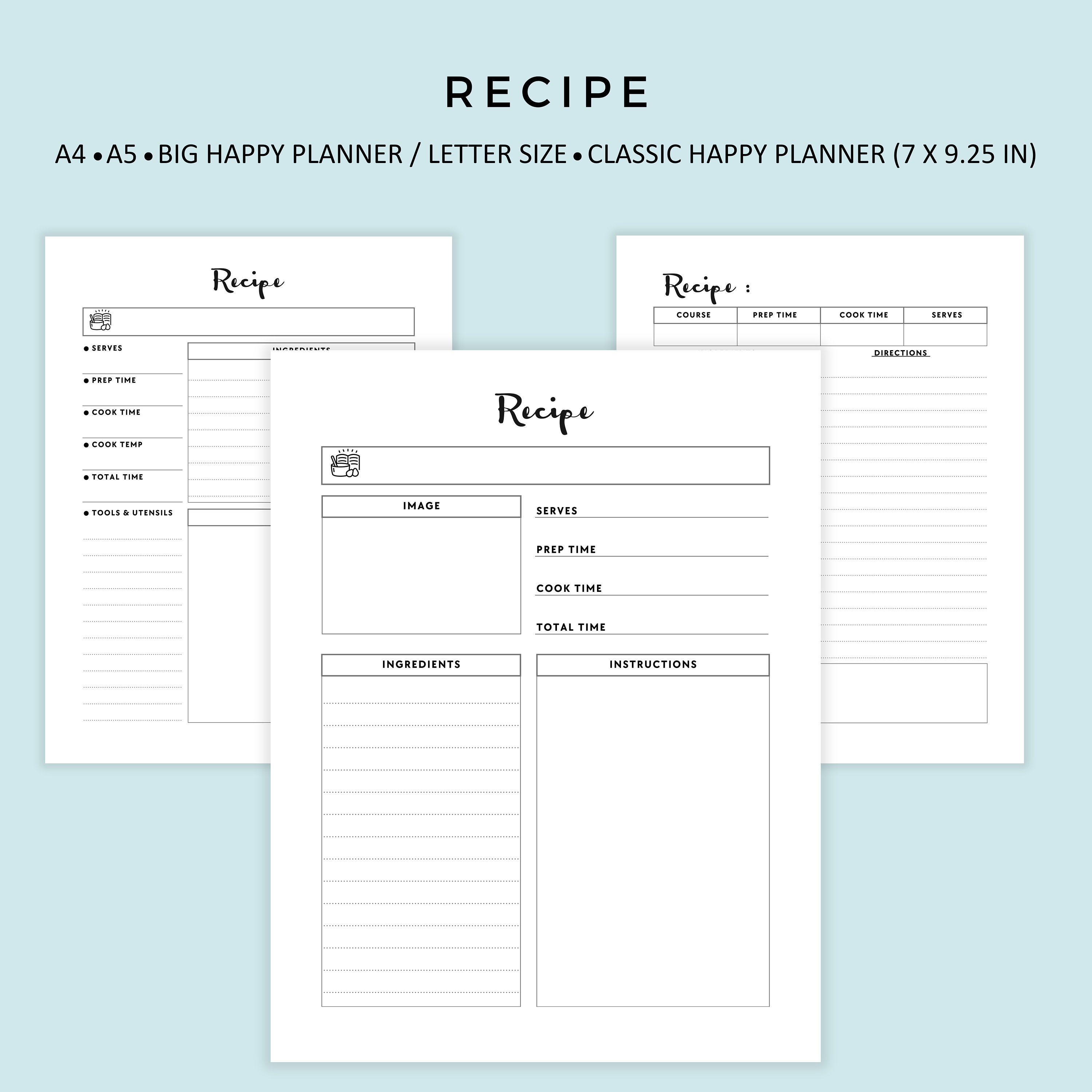 Recipe Book Template Printable Recipe Journal Page Recipe Page - Etsy