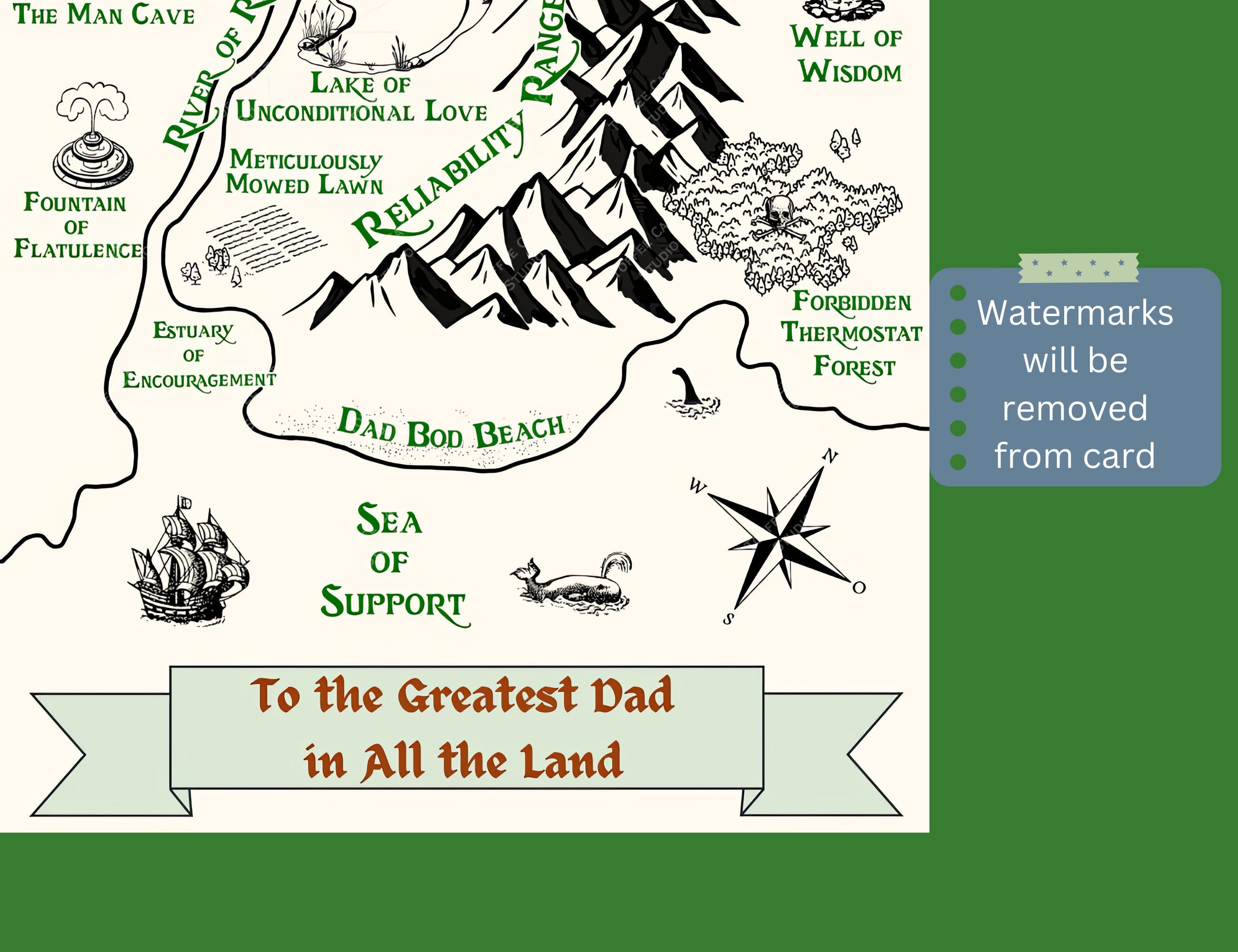 Funny Birthday Father's Day Land of Dad Map Greeting Card Printable ...