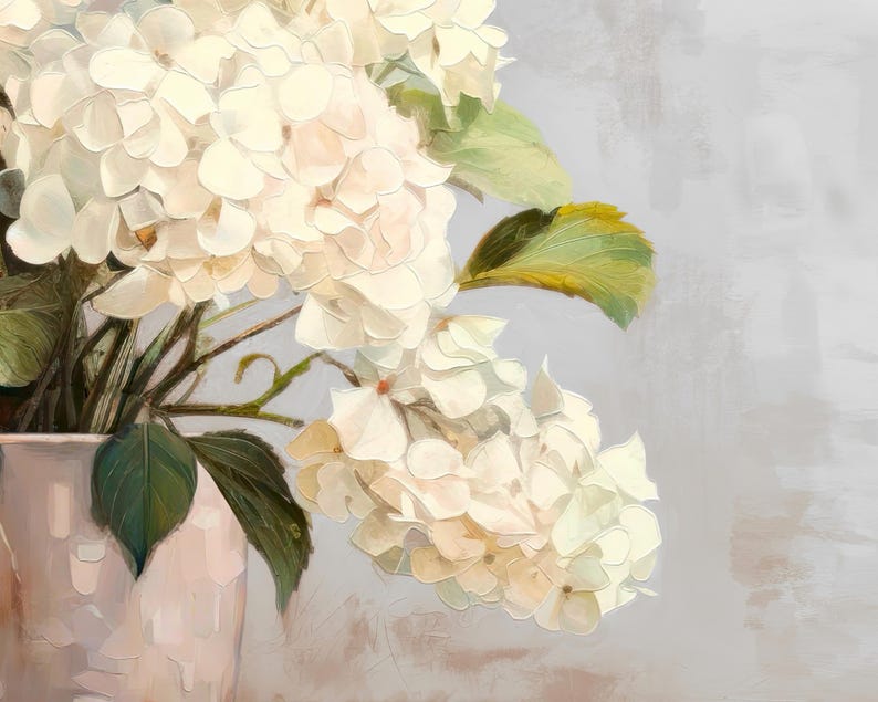 White Hydrangeas Printable | Neutral Floral Vintage Art Print ...