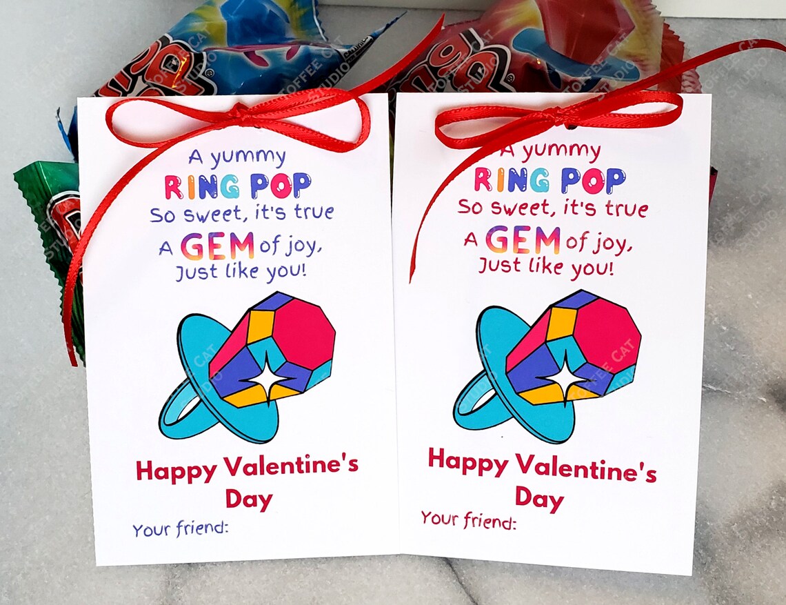 Ring Pop Valentine Printable | Ring Pop Treat Tag | Kids Valentine ...