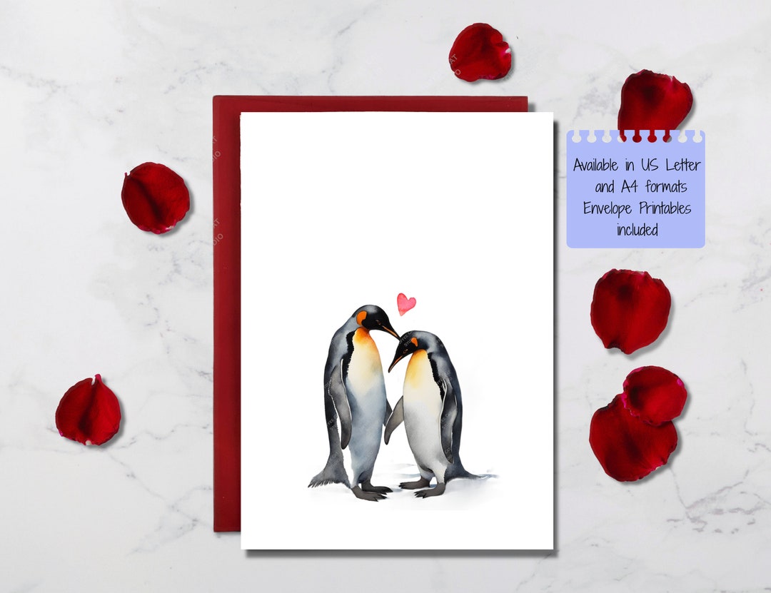 Penguin Love Card Printable | Penguin Valentine's Day Card | Romantic ...