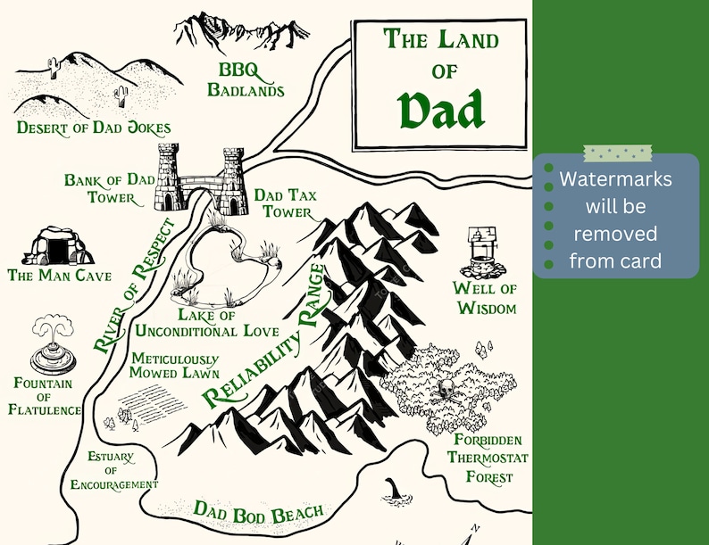 Funny Birthday Father's Day Land of Dad Map Greeting Card Printable ...