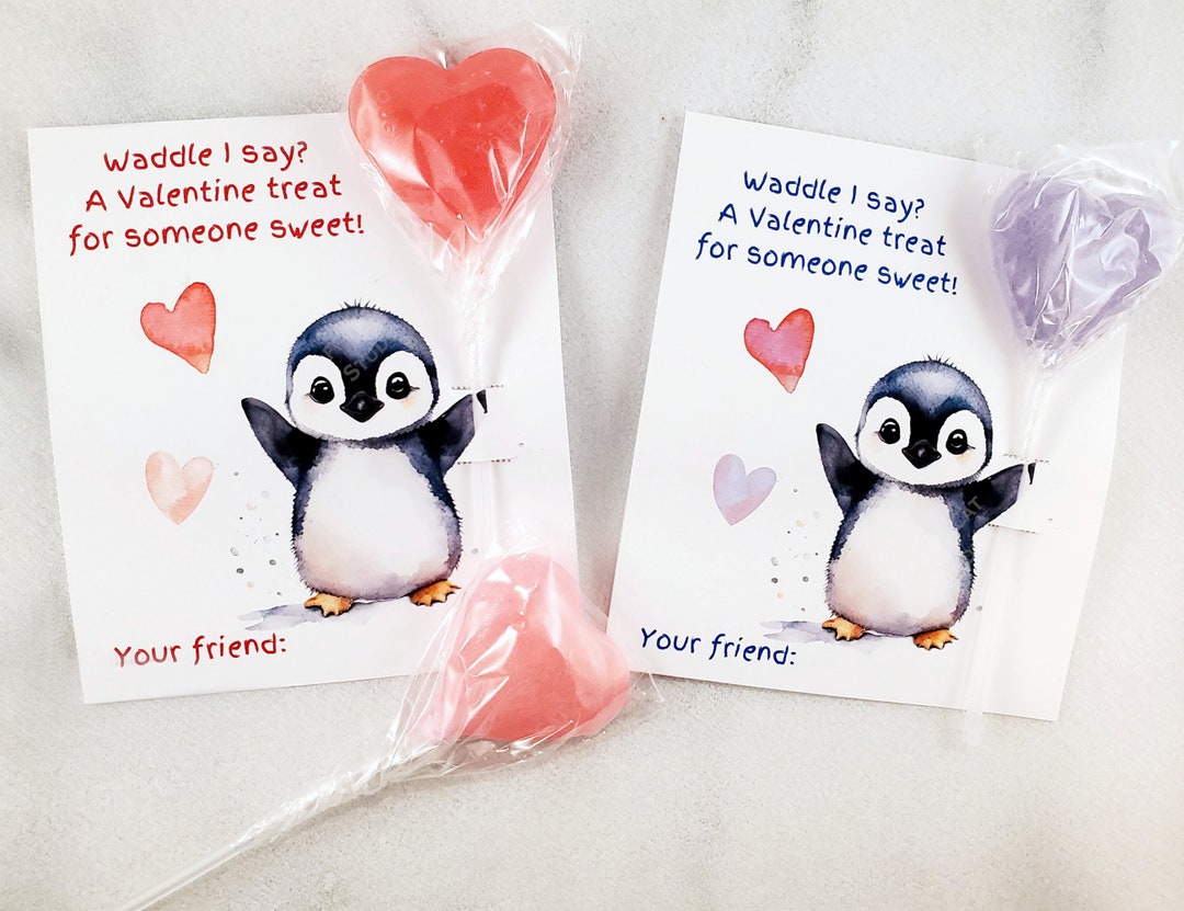 Penguin Lollipop Valentine Printable | Penguin Valentine's Day Card ...