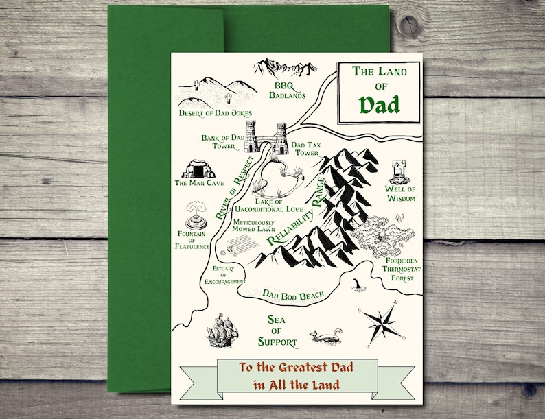 Funny Birthday Father's Day Land of Dad Map Greeting Card Printable ...