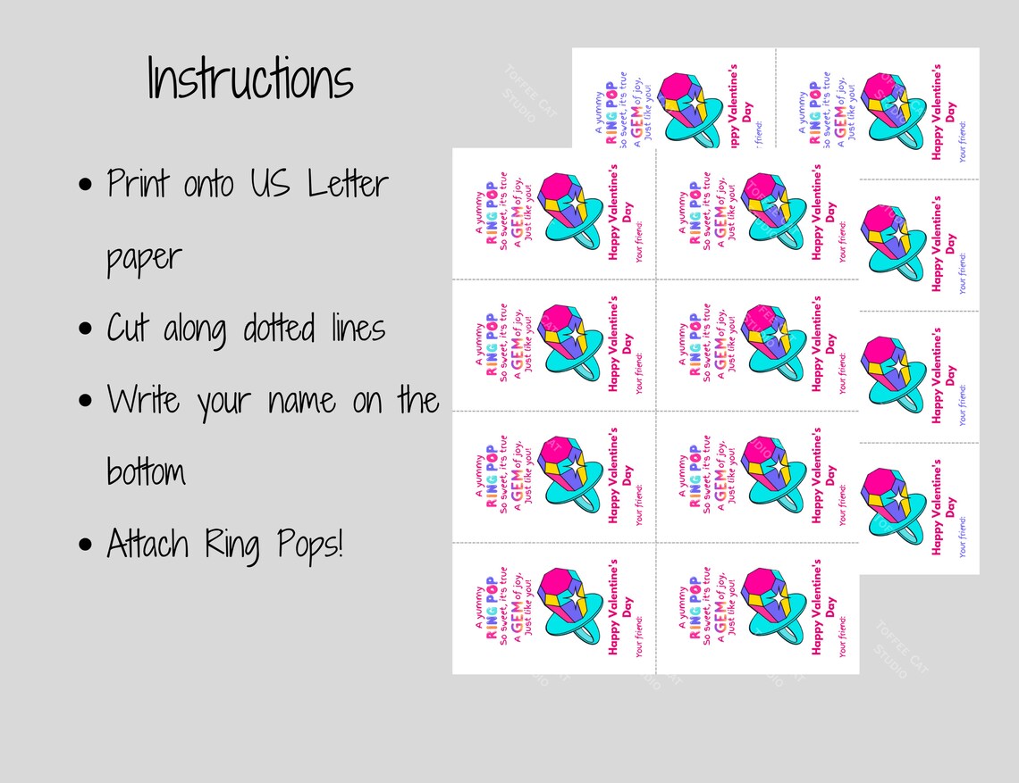 Ring Pop Valentine Printable | Ring Pop Treat Tag | Kids Valentine ...