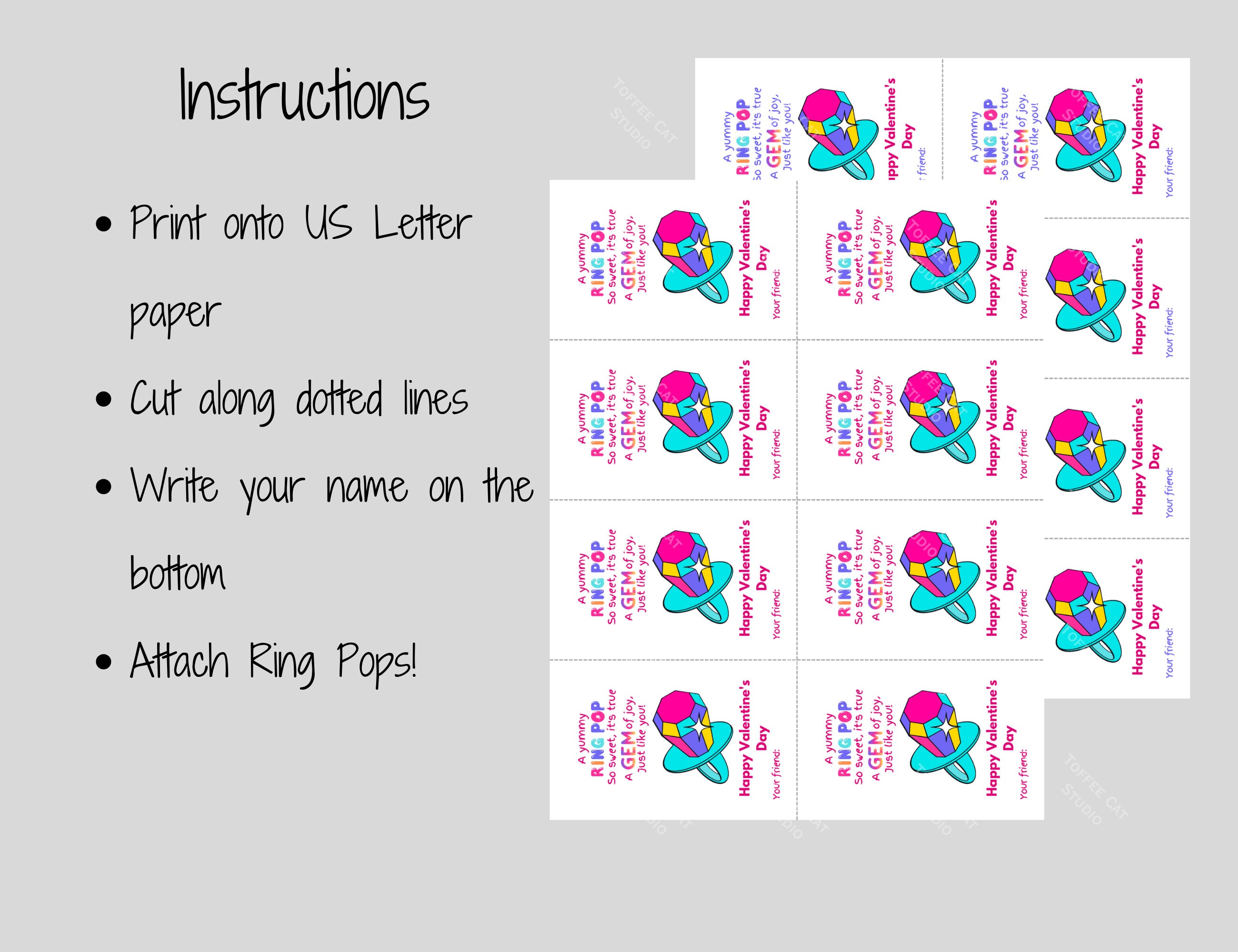 Ring Pop Valentine Printable | Ring Pop Treat Tag | Kids Valentine ...