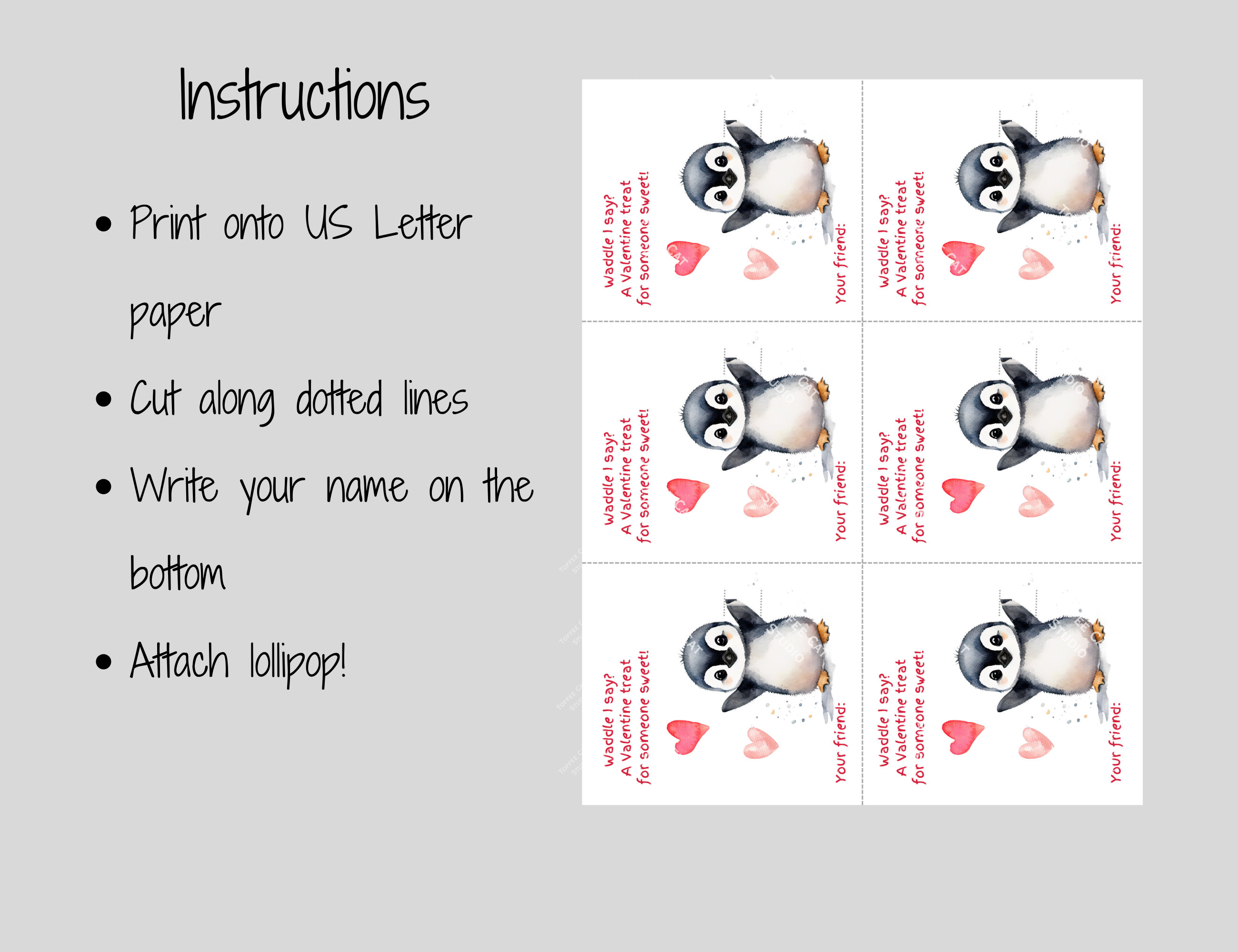 Penguin Lollipop Valentine Printable | Penguin Valentine's Day Card ...