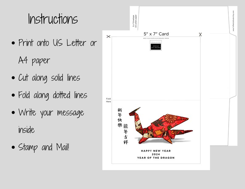2024 Year of the Dragon Lunar New Year Card Printable | Chinese New ...