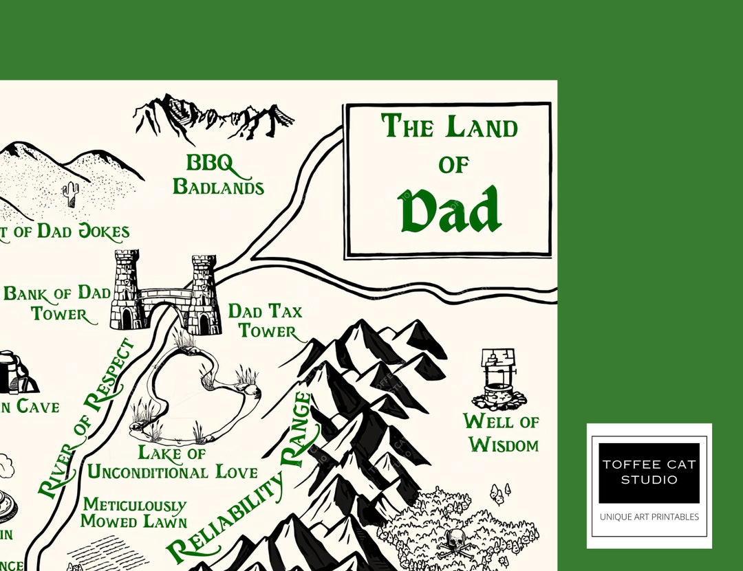 Funny Birthday Father's Day Land of Dad Map Greeting Card Printable ...